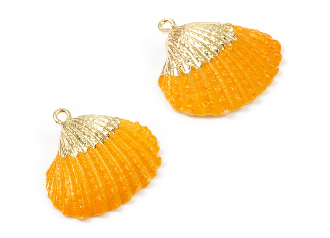 Mussel Shell Charms - Seashell Earrings and Pendant - Gold Tone Plated ...