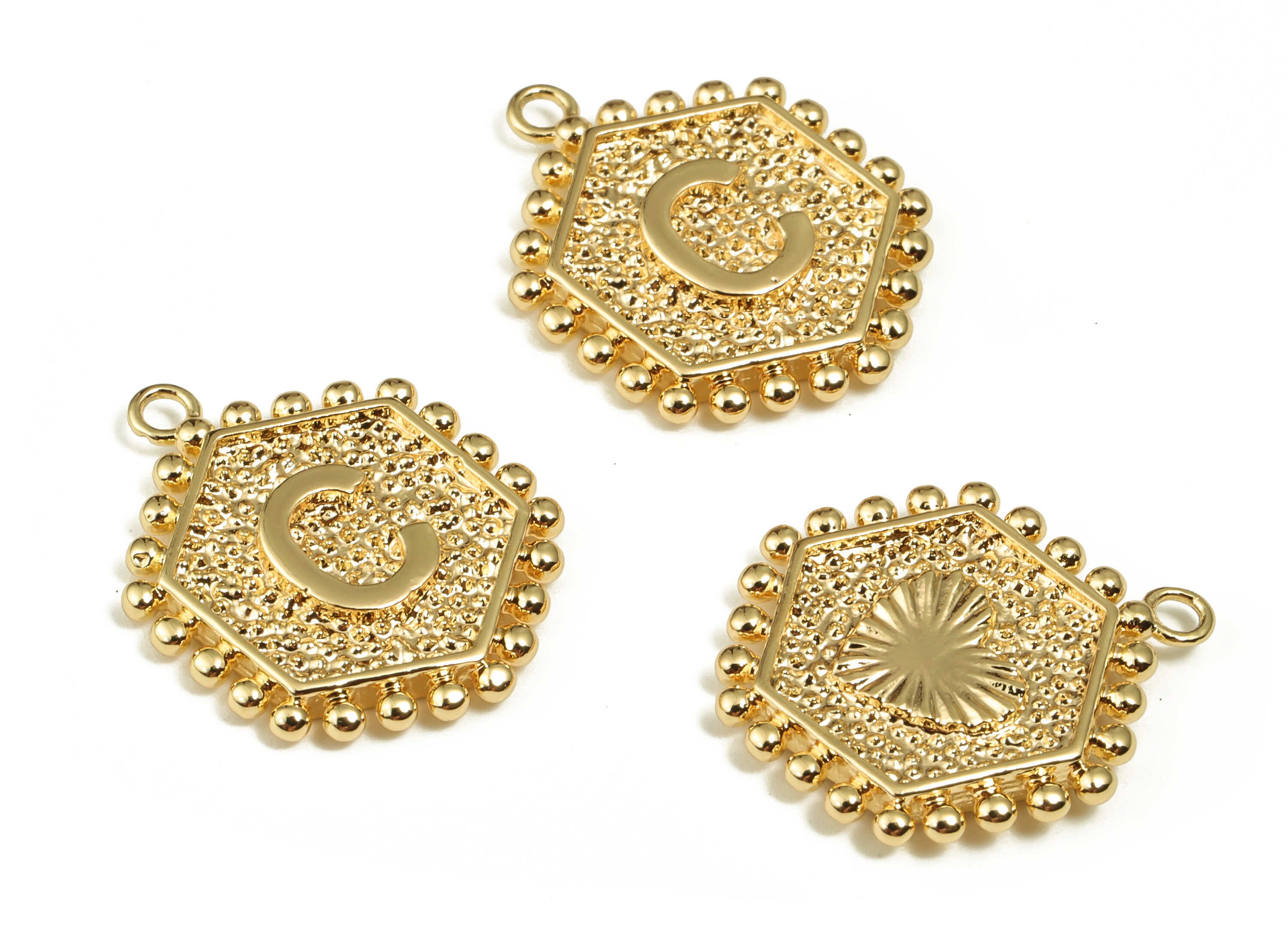 Brass Hexagon Letter C Charms - Alphabet Pendant Charm - 18K Shiny Gold ...