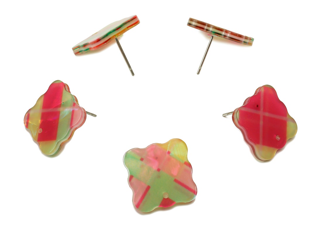 PVC Wave Square Stud Earring - Rainbow Color Checkered Earring Post ...