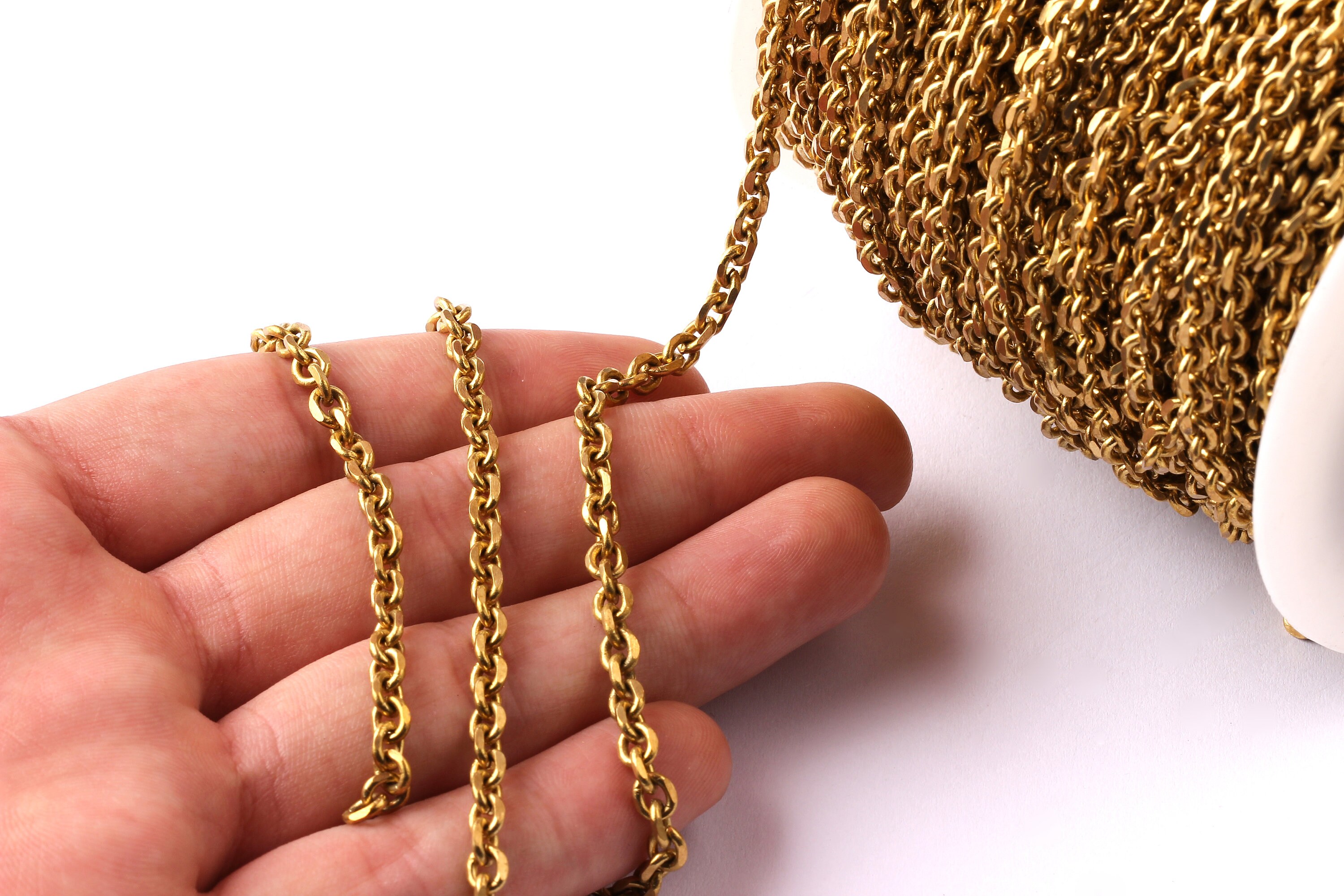 Flat Cable Chain Raw Brass Unsoldered Faceted Cable | Etsy