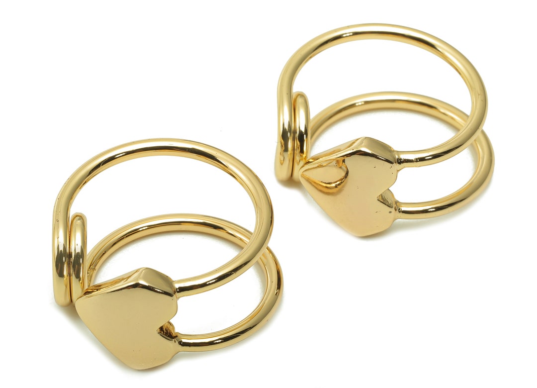 Brass Curved Pin Round Ring - Gold Heart Circle Hoop Ring - Gold Curved ...