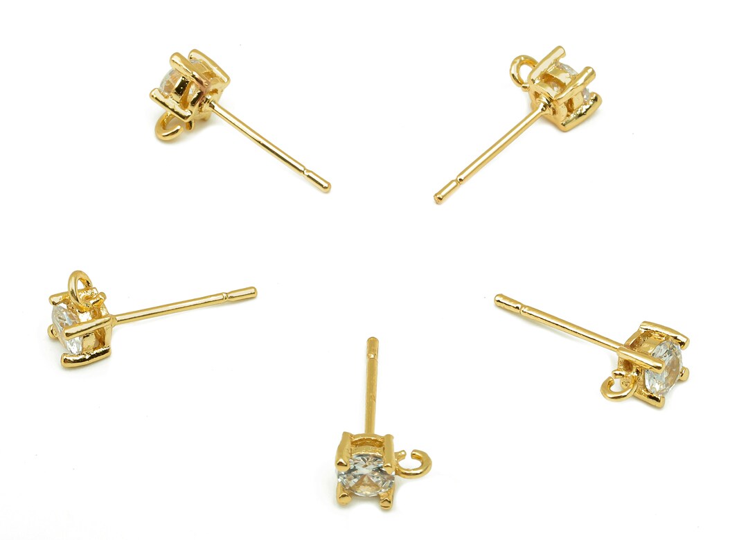 Brass Mini Roud Earring Post - Zircon Stud Earring With Loop - 316 ...
