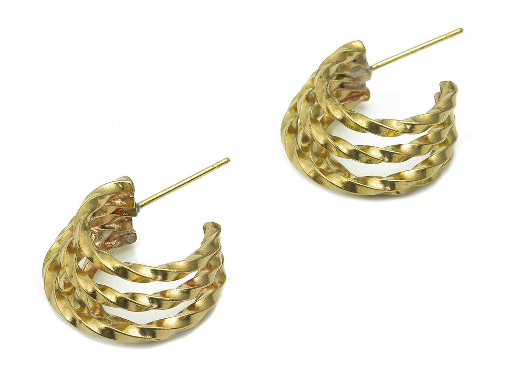 Brass Open Hoop Earrings Stud - Raw Brass Twisted C Earring Post - Open ...