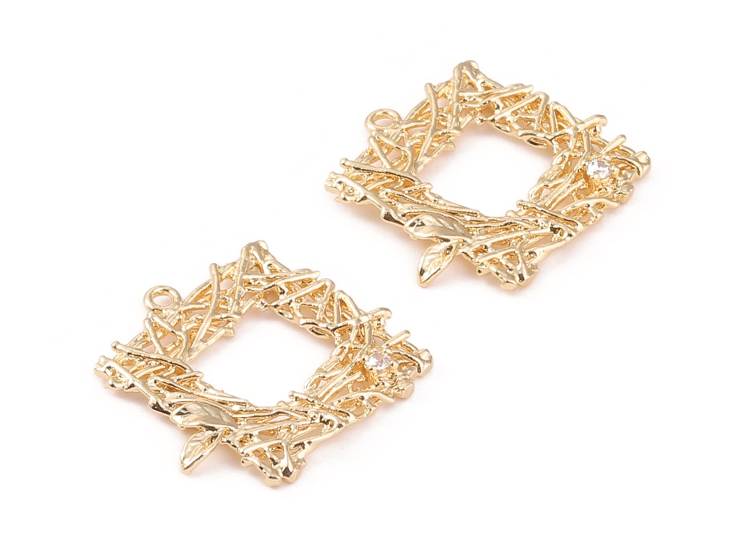 Brass Square Charms - Zircon Square Pendant - 18K Real Gold Plated ...