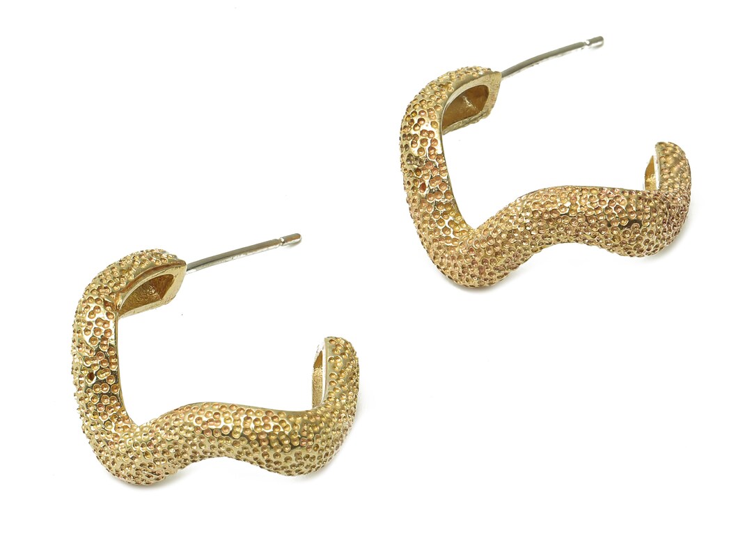 Brass Spottes Wavy Earring Stud - Brass Textured Wavy Earring Post ...