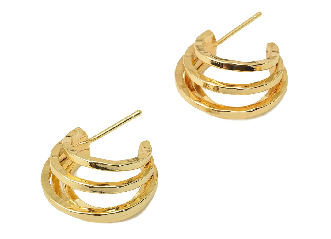 Brass C Hoop Stud Earring - Brass Round Earring Stud - C Open Hoop ...