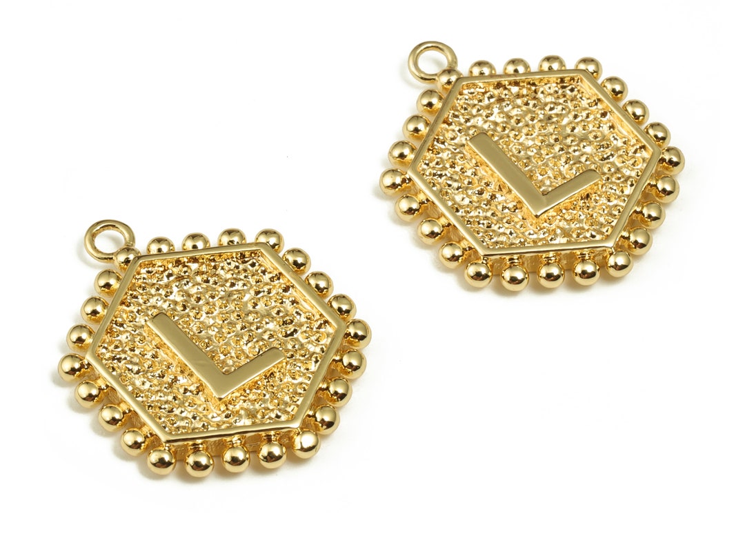 Brass Hexagon Letter L Charms - Alphabet Pendant Charm - 18K Shiny Gold ...