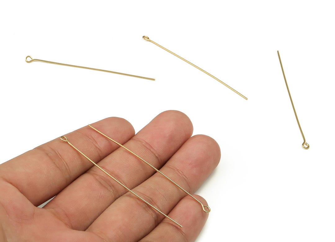 Brass Eye Pins – Shiny Gold Eye Pin – Solid Beading Eye Pins - 18K Real ...