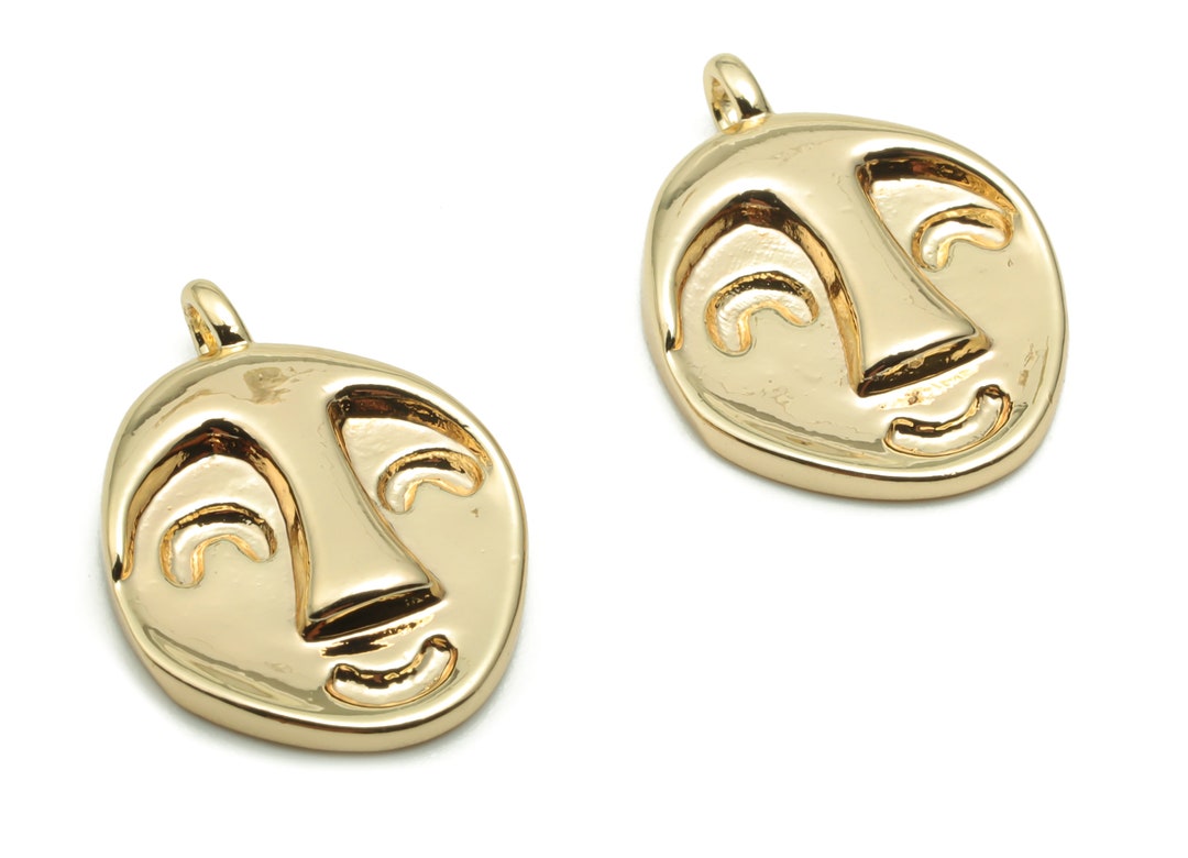 Brass Oval Happy Face Earring Charms - Gold Woman Smile Artistic Oval ...