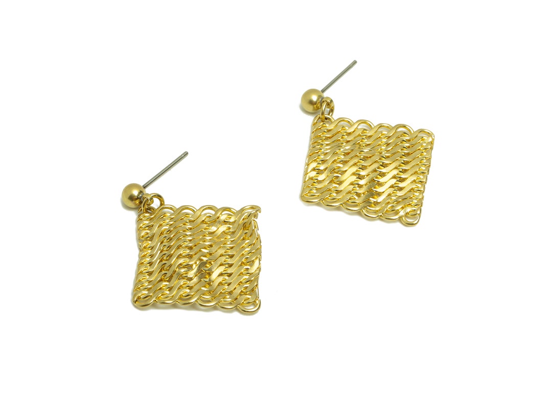 Brass Mesh Square Earring Post - Brass Mesh Square Earring Stud - Brass ...