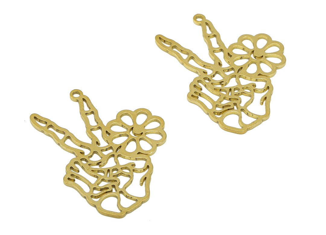 Brass Hand Sign Earring Charms - Raw Brass Hand Victory Earring ...
