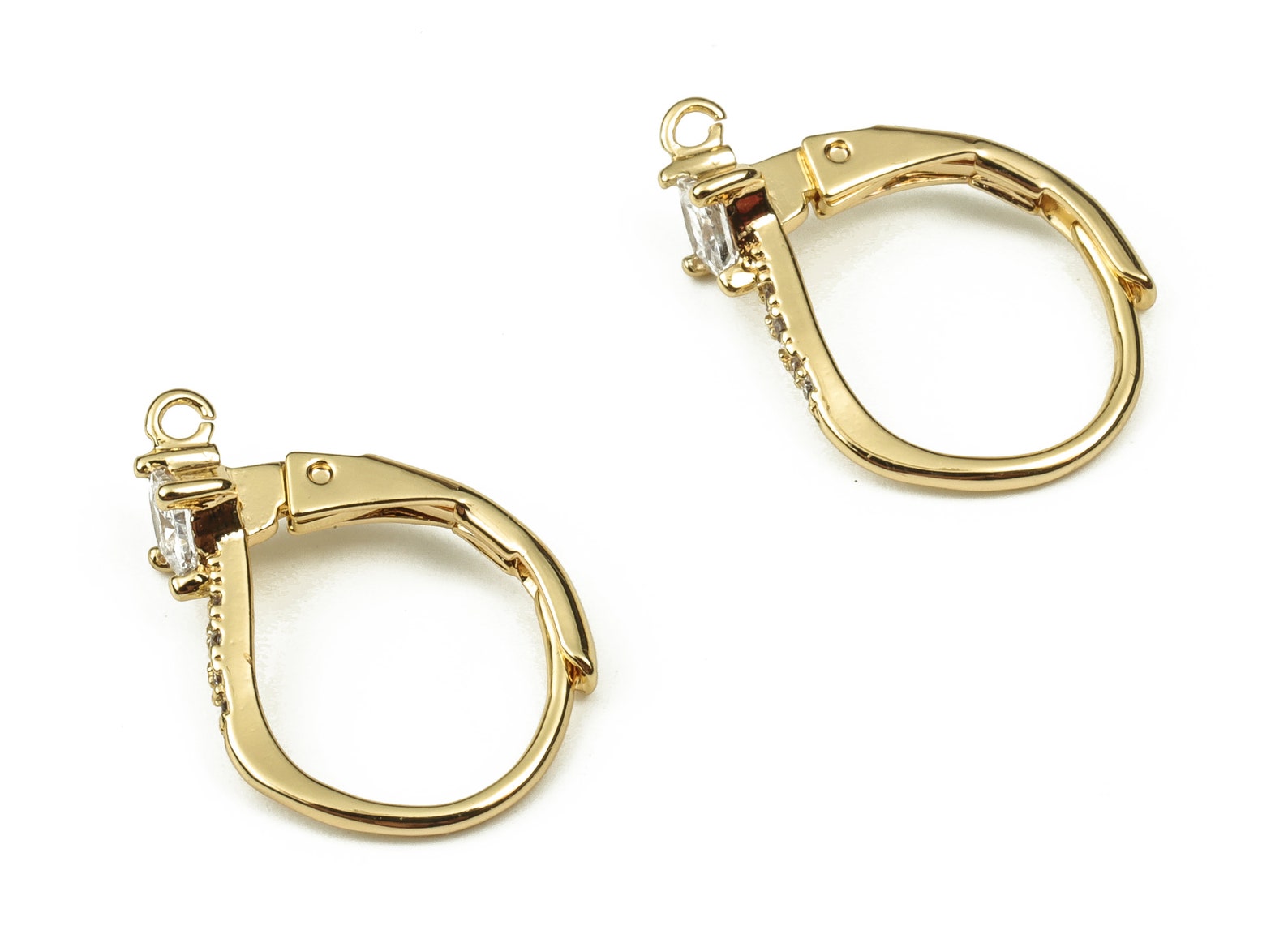 Brass Leverback Earring Clasp With Zircons Gold Plain | Etsy