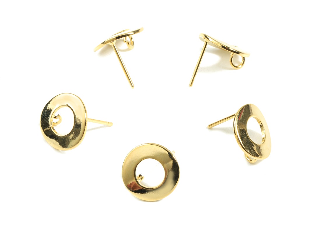 Brass Circle Earring Stud With Loop - Brass Round Earring Post - 18K ...