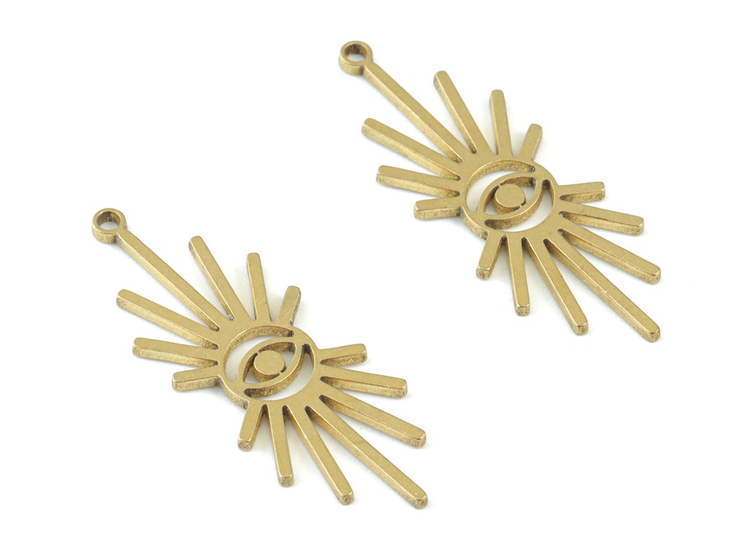 Sun Eyelash Pendant - Raw Brass Eye Sun Earring Charms -brass Eye Sun ...