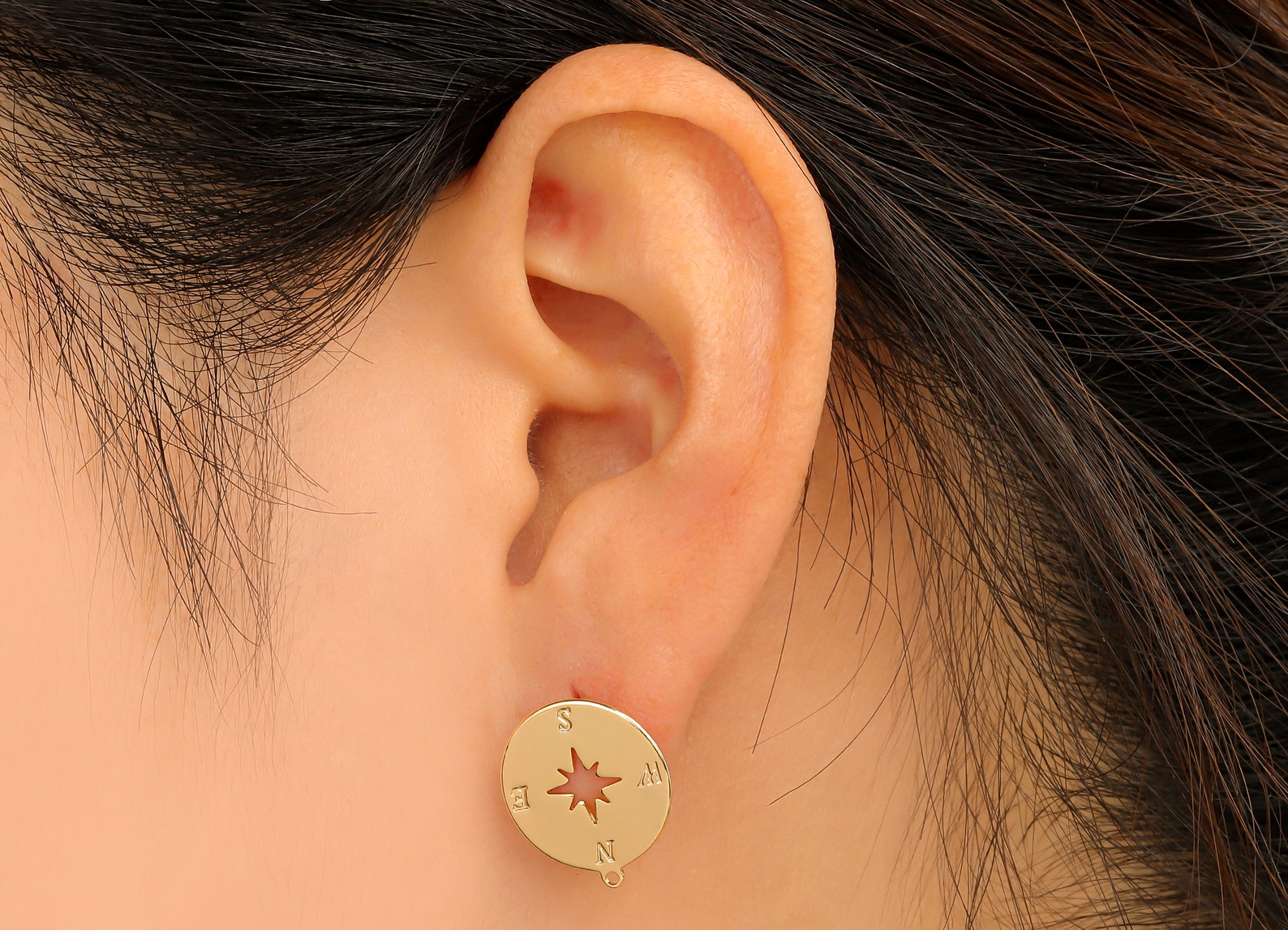 Brass Compass Earring Post Brass Compass Earring Stud 18K - Etsy