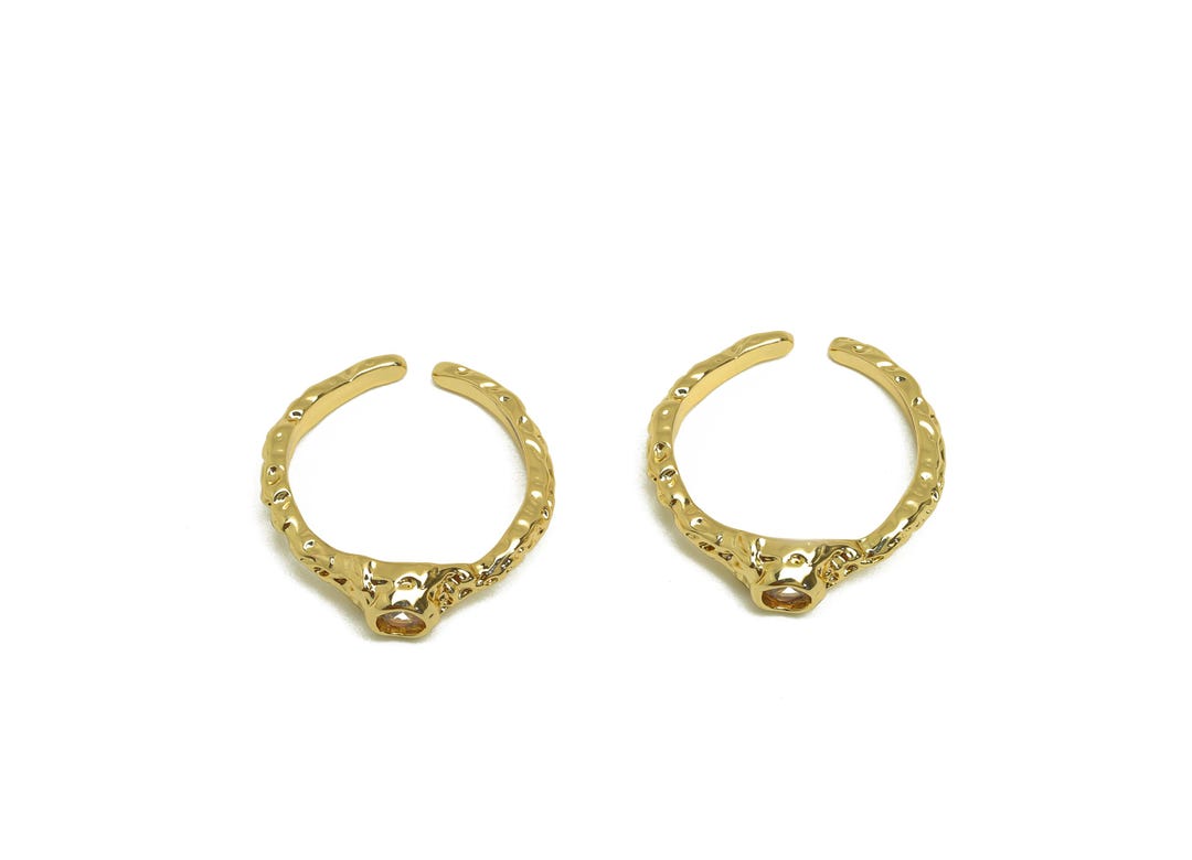 Brass Open Round Ring - Open Circle Hammered Zircon Hoop Ring - Gold CZ ...