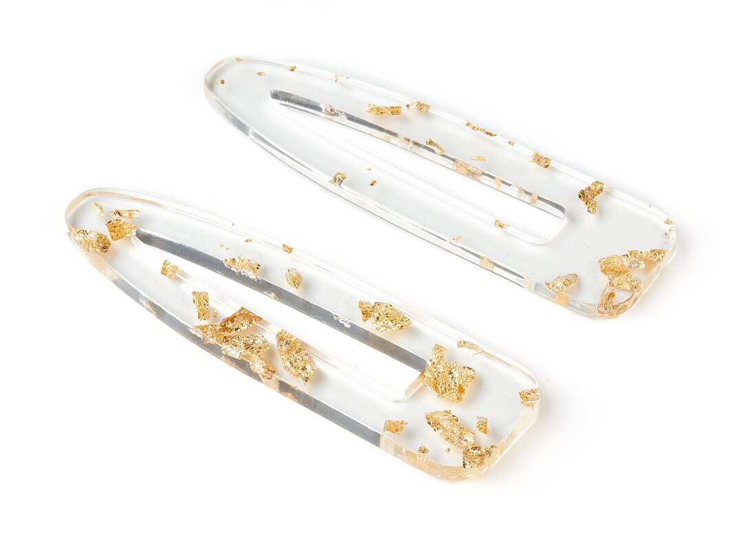 Acetate Acrylic Hair Barrette - Gold Foil & Confetti - Hair Clip ...