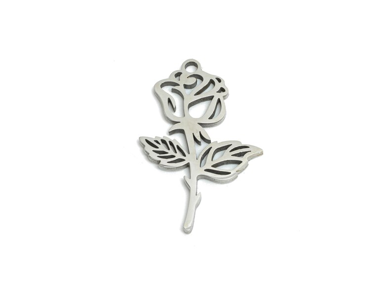 Stainless Steel Rose Charm - Stainless Steel Floral Charm - Dainty ...