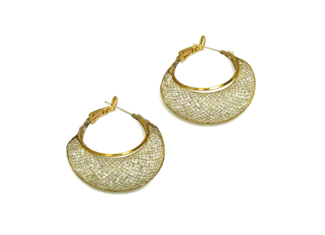 Vintage Mesh Hoop - Raw Brass Retro Mesh Hoop Earrings - Mesh Hoops ...