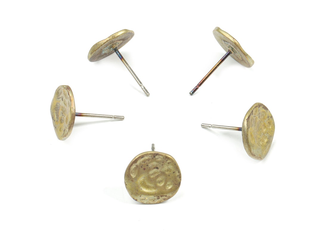 Brass Round Earring Stud With Loop - Raw Brass Round Earring Post ...