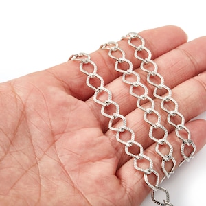 Textured Diamond Cable Chain - Hammered Flat Chain -silver Tone Plated ...