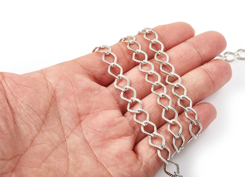 Textured Diamond Cable Chain Hammered Flat Chain silver - Etsy