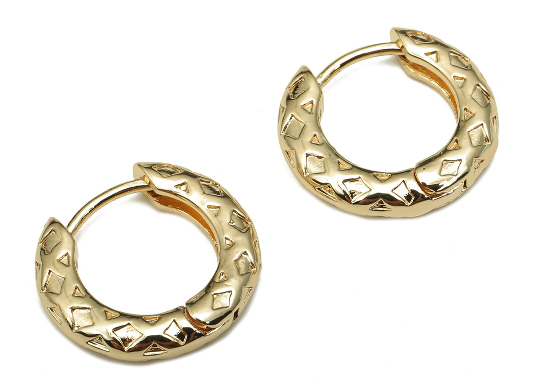 Brass Round Earring Clasp - Gold Circle Hoop Earring - Textured Hoop ...