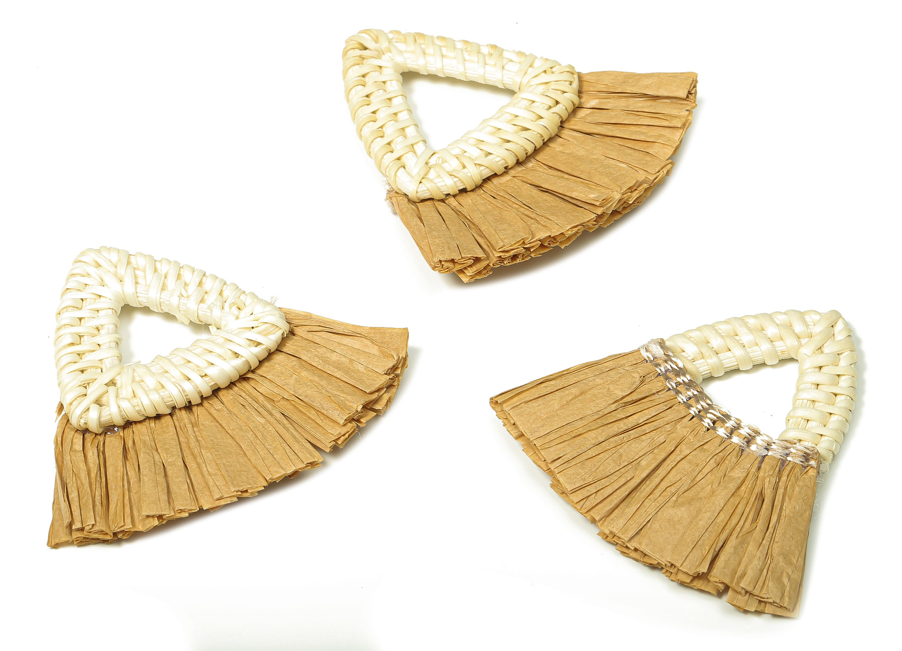 Handwoven Rattan With Raffia Tassels Charms Triangle Shaped - Etsy