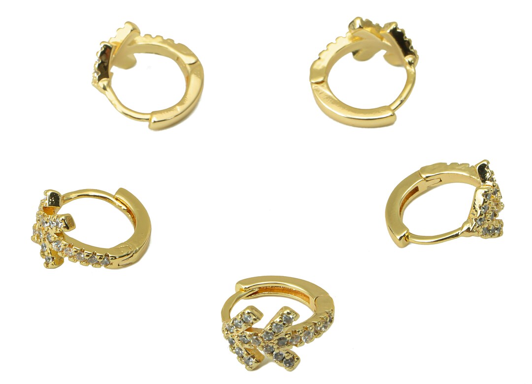 Brass Arrow Clasp - Brass CZ Huggie Hoop Clasp - Cubic Zirconia Circle ...