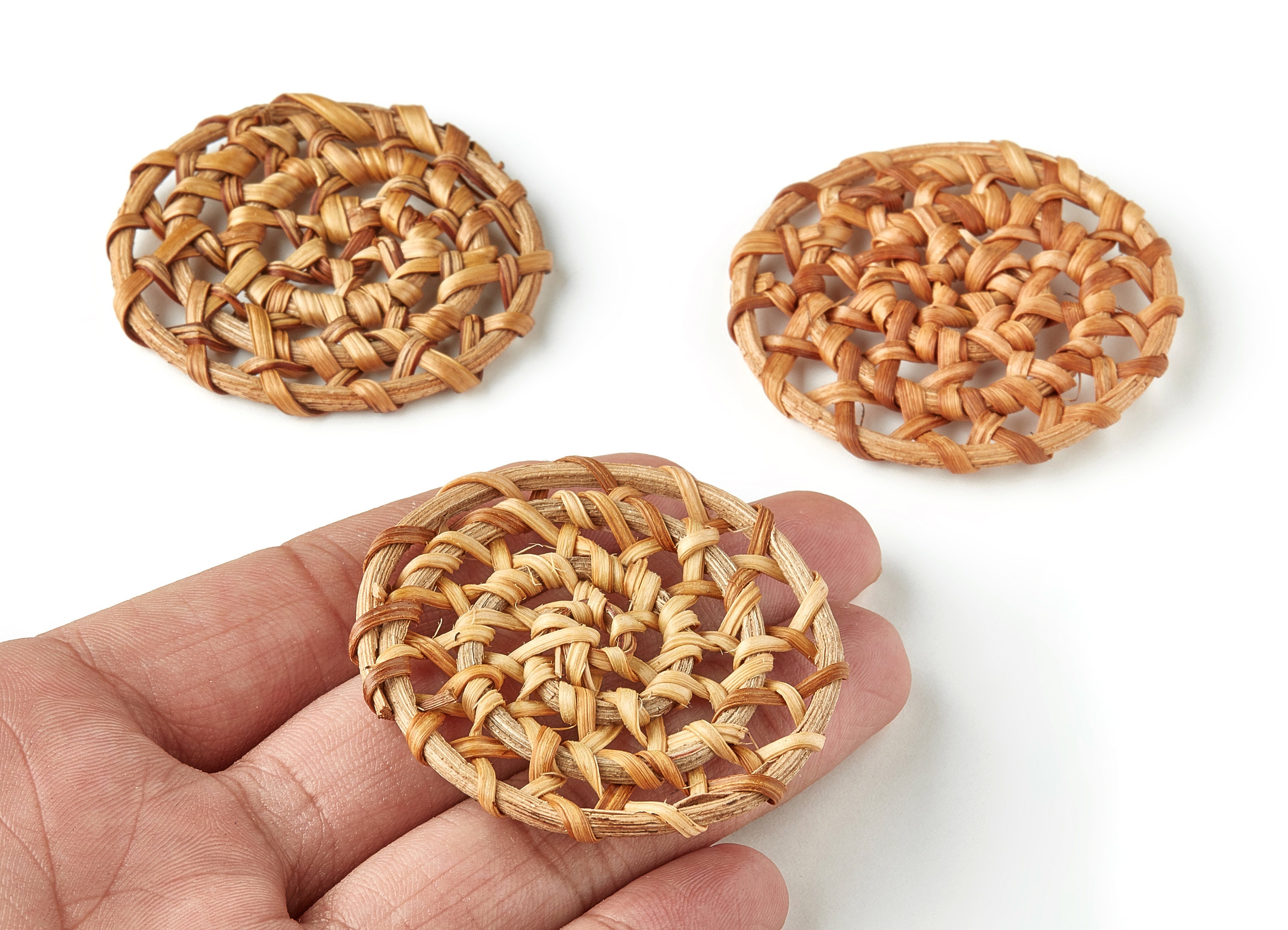 Handwoven Rattan Circle Charms - Circle Rattan Earrings and Pendant ...