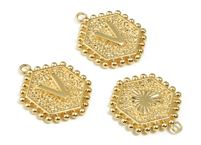 Brass Hexagon Letter V Charms Alphabet Pendant Charm 18K - Etsy