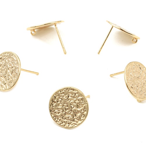 Brass Round Earring Stud Gold Circle Earring Post 18K Real | Etsy