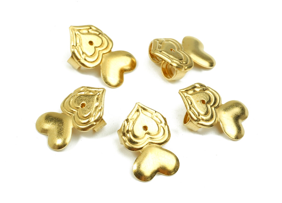 Brass Heart Earring Backs - Raw Brass Butterfly Backs - Heart Stud Back ...