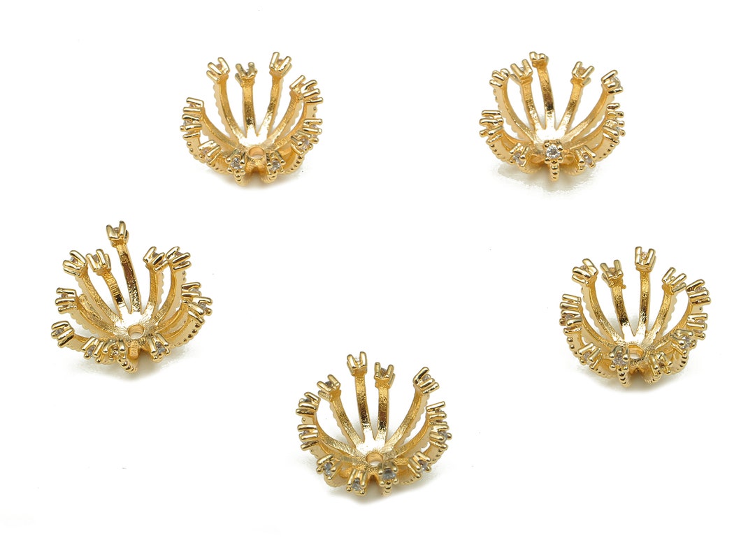 Brass Flower Bead Caps - Gold Flower Cap Ends - Flower With Zircon ...