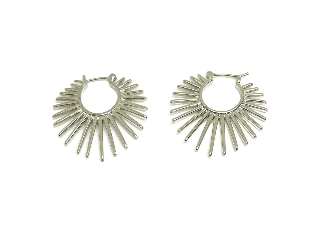 Brass Sun Hoop Earring - Brass Sunshine Hinged Lock Earring - Brass ...