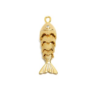 Movable 3D Articulated Fish Charms - Brass Textured Cubic Zircon ...