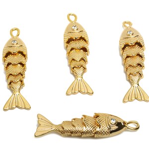 Movable 3D Articulated Fish Charms - Brass Textured Cubic Zircon ...