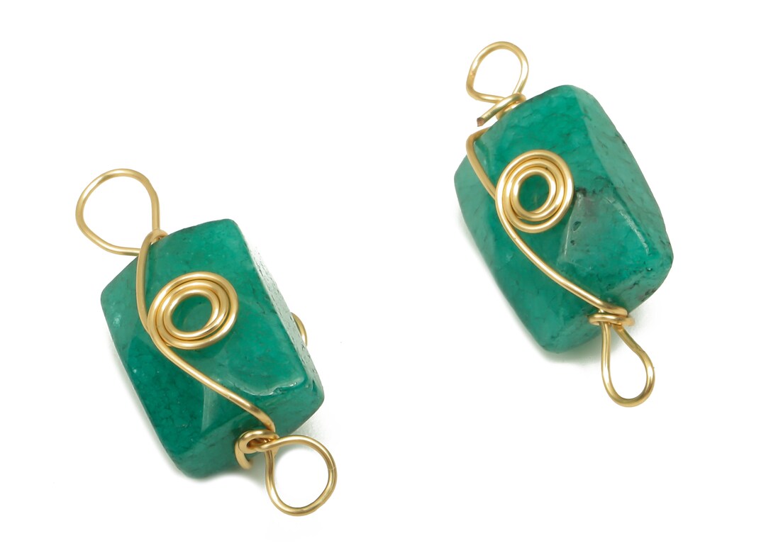 Green Jade Earring Connector - Brass Wire Wrapped Rectangle Pendant ...