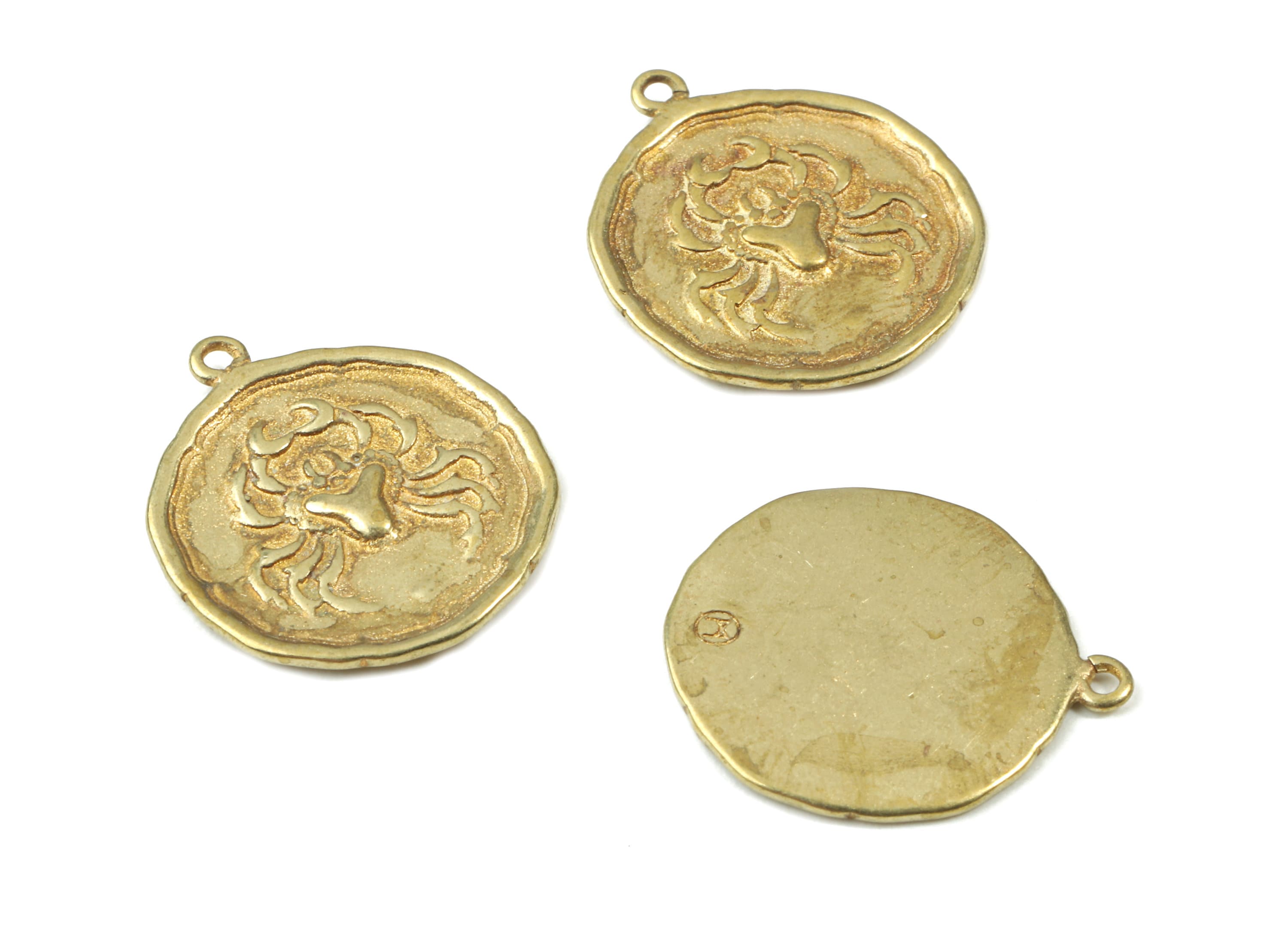 Brass Cancer Earring Charms Raw Brass Horoscopes Pendant | Etsy