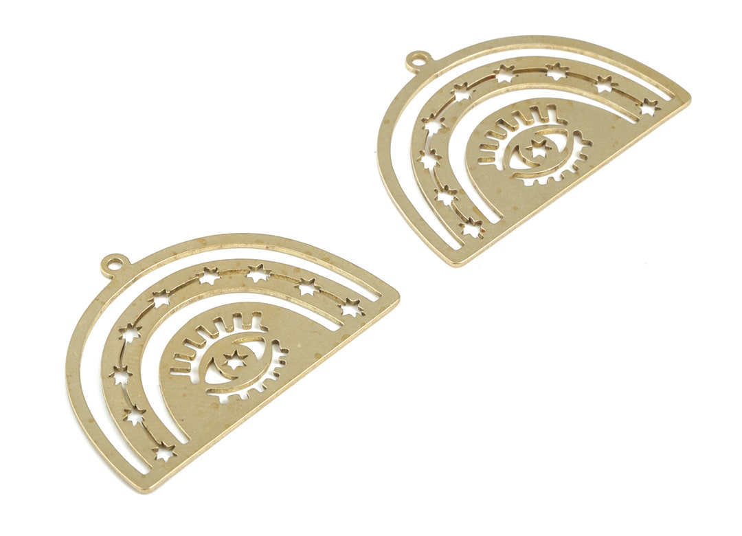 Half Moon Raw Brass Eye Pendants - Brass Half Moon Eye Charm - Earring ...