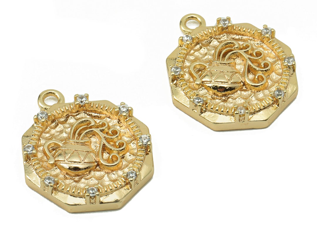 Brass Aquari Octagon Earring Charms - Hummered Vase Zirconia Charms ...