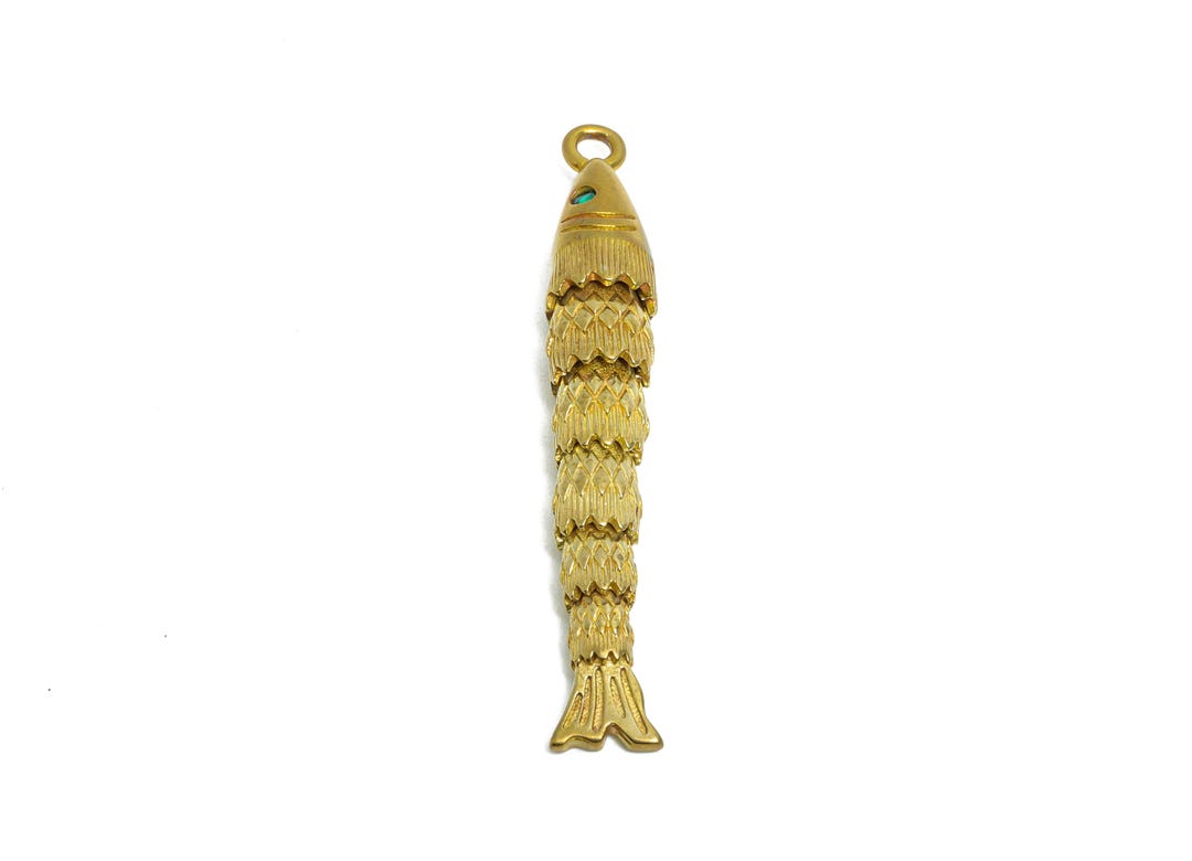 Movable 3D Articulated Fish Charm - Brass Green Zircon Fish Charm - DIY ...
