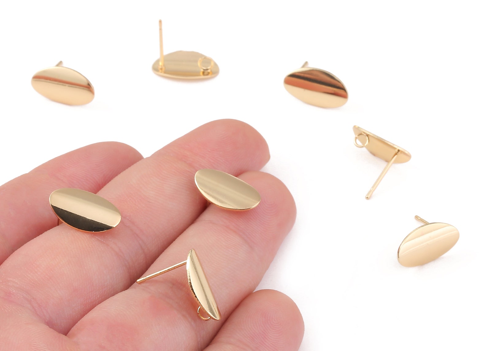 Brass Oval Earring Posts - Brass Oval Earring Stud - 18K Real Gold ...