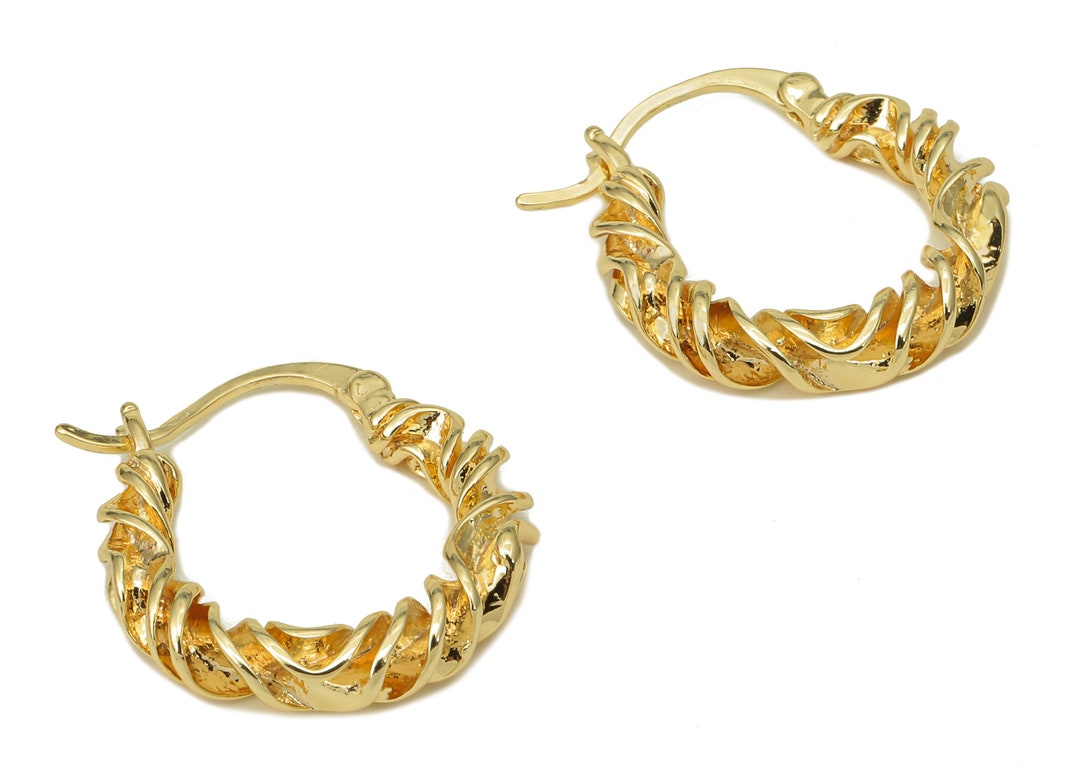 Brass Twisted Round Earring Clasp - Gold Circle Hoop Earring - Twisted ...