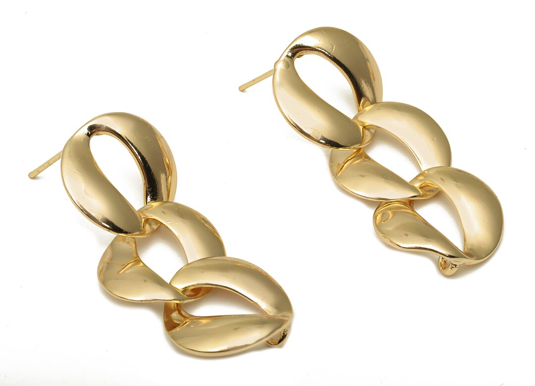 Brass Chain Earrings Stud - Stainless Steel Stud - 18K Real Gold Plated ...