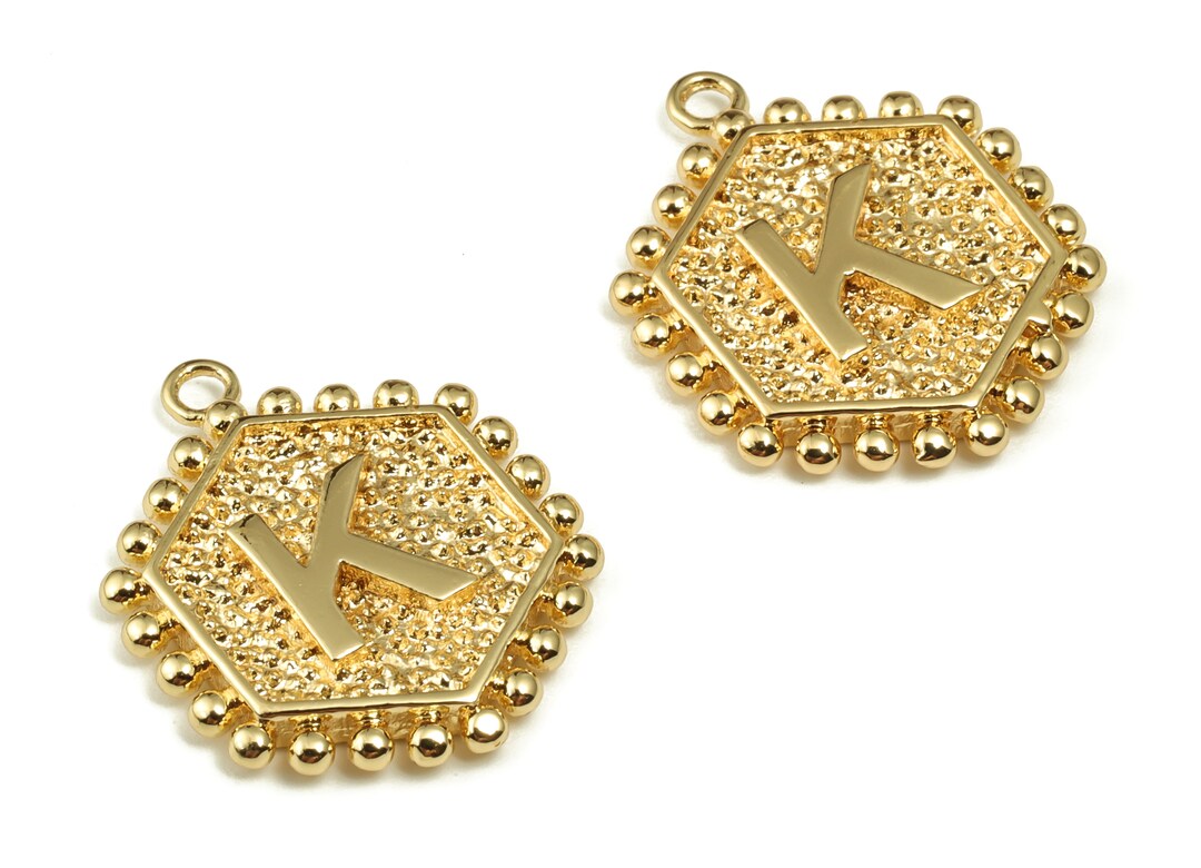 Brass Hexagon Letter K Charms - Alphabet Pendant Charm - 18K Shiny Gold ...