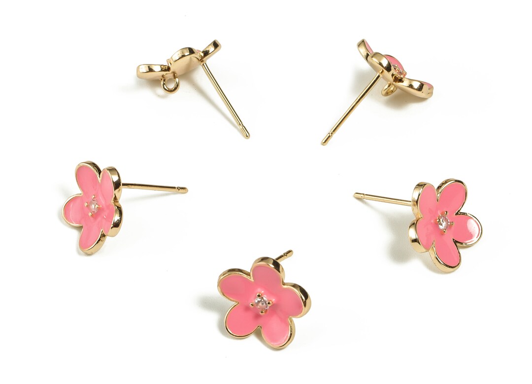 Brass Flower Stud Earring - Brass Enamel Flower Stud - 925 Silver Brass ...