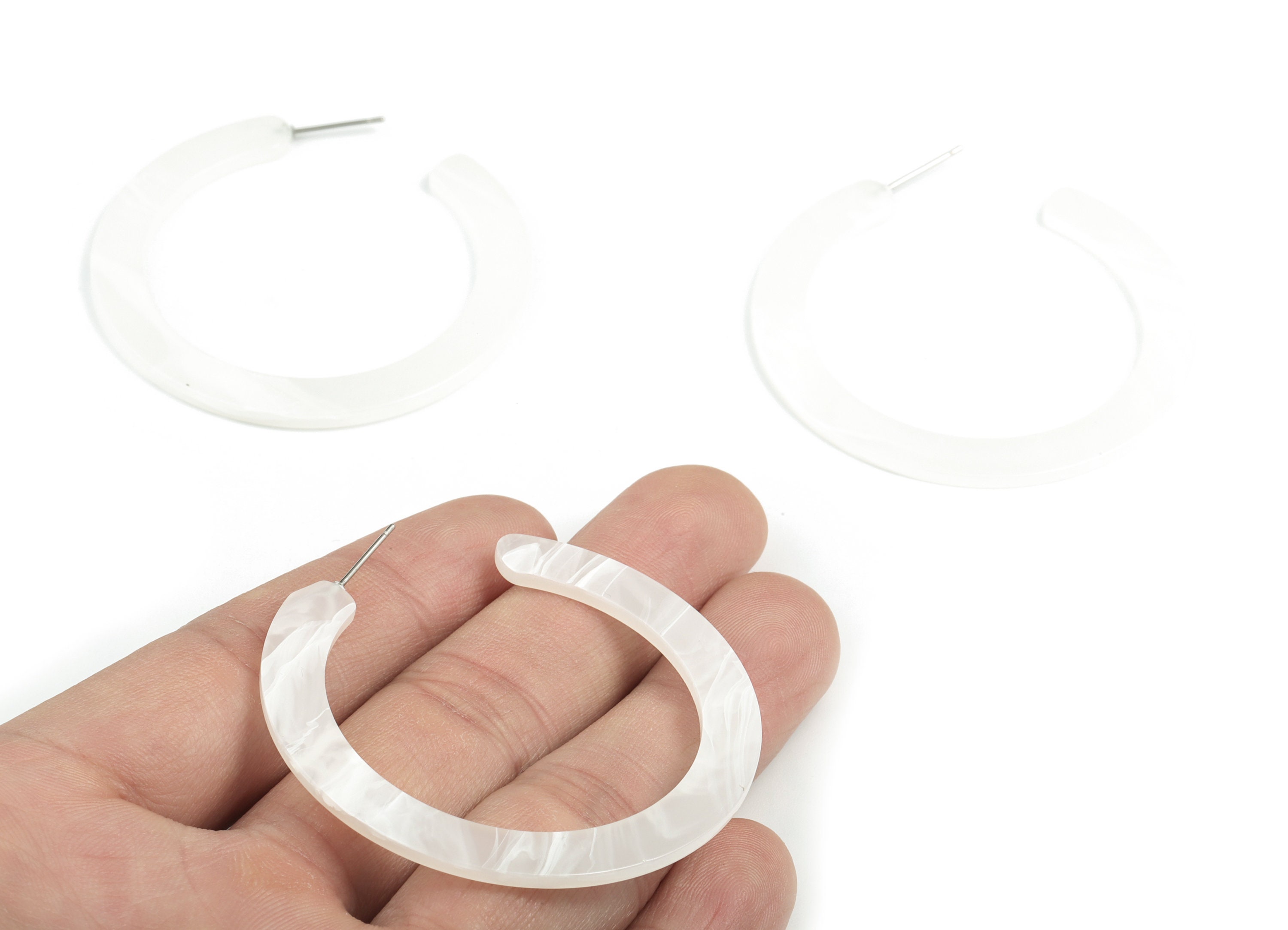 Open Hoop Earrings Stud 2 Inch Hoop Earring White Acetate - Etsy