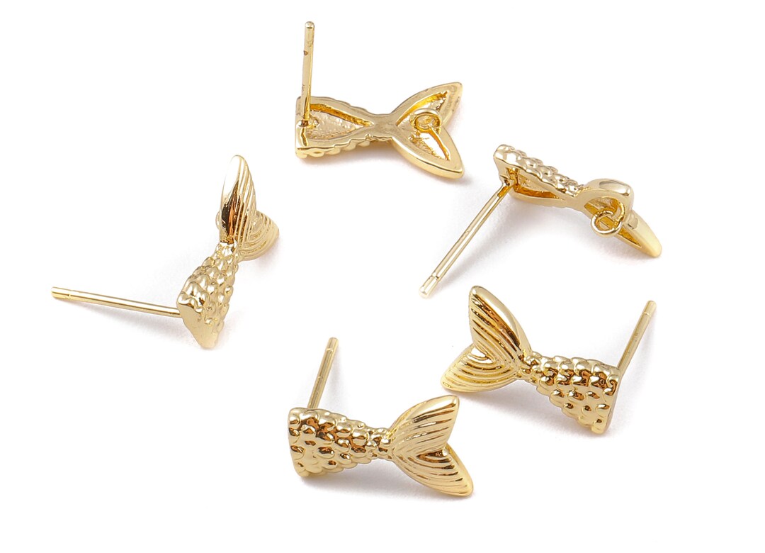 Brass Fishtail Earring Posts - Fishtail Earring Stud - 18K Real Gold ...