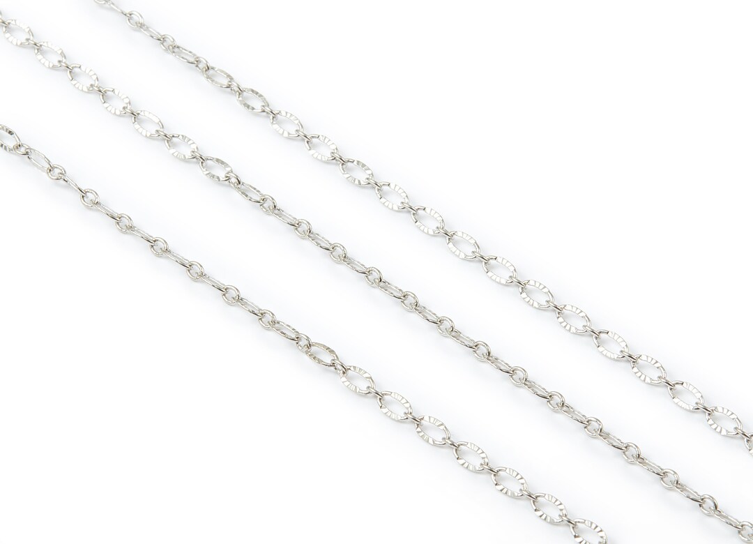 Textured Cable Chain Hammered Chain Silver Tone Plated Flat Chain ...
